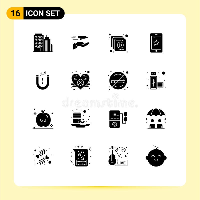 Universal Icon Symbols Group of 16 Modern Solid Glyphs of Attract ...
