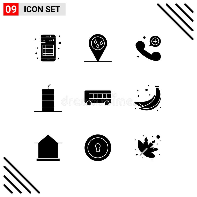Universal Icon Symbols Group of 9 Modern Solid Glyphs of Bus, Military ...