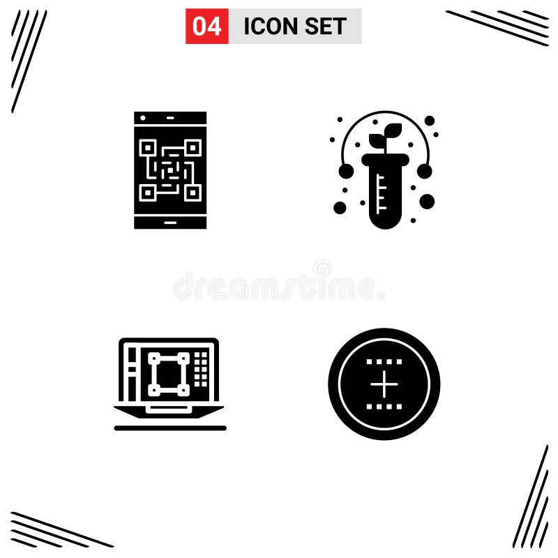 Universal Icon Symbols Group of 4 Modern Solid Glyphs of Code, Laptop ...