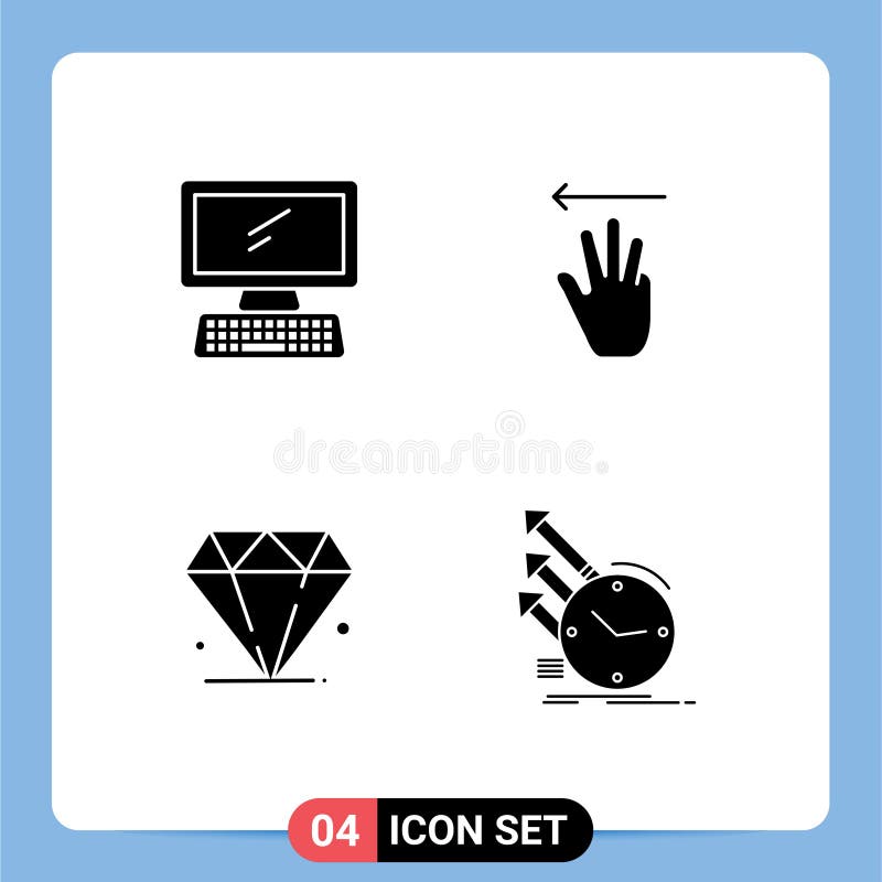 Universal Icon Symbols Group of 4 Modern Solid Glyphs of Computer ...