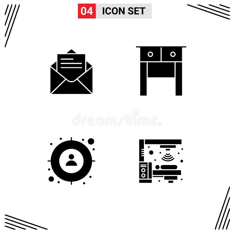 Universal Icon Symbols Group of 4 Modern Solid Glyphs of Email Man Text ...