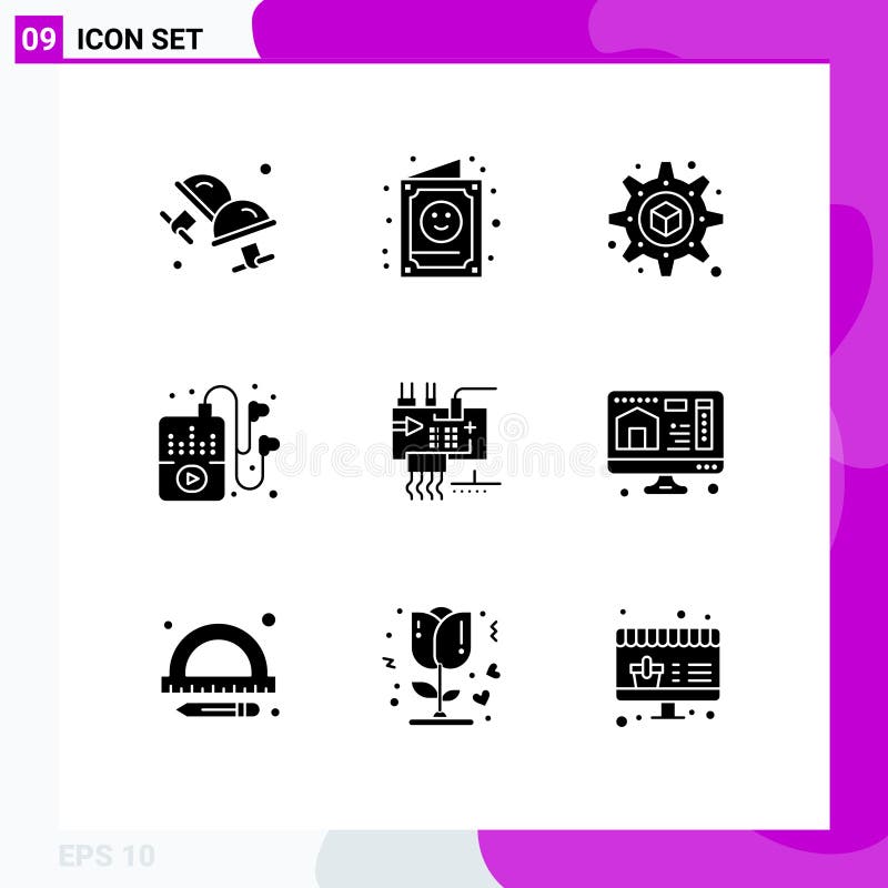 Universal Icon Symbols Group of 9 Modern Solid Glyphs of Engineering ...