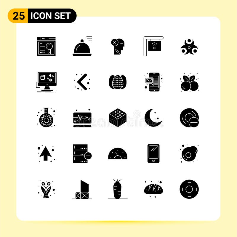 Universal Icon Symbols Group of 25 Modern Solid Glyphs of Hazard ...