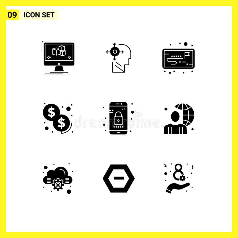 Universal Icon Symbols Group of 9 Modern Solid Glyphs of Mobile, App ...