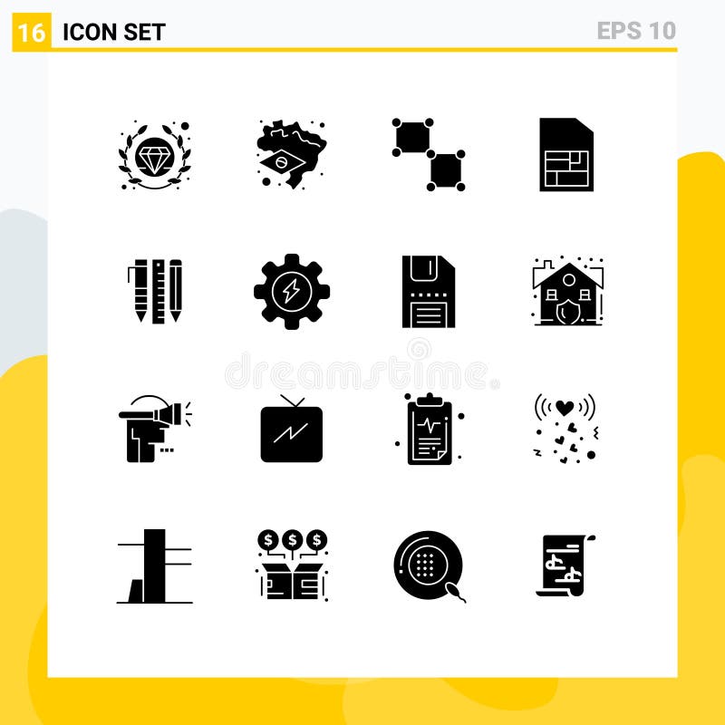Universal Icon Symbols Group of 16 Modern Solid Glyphs of Pen, Stationary, Science, Essential ...