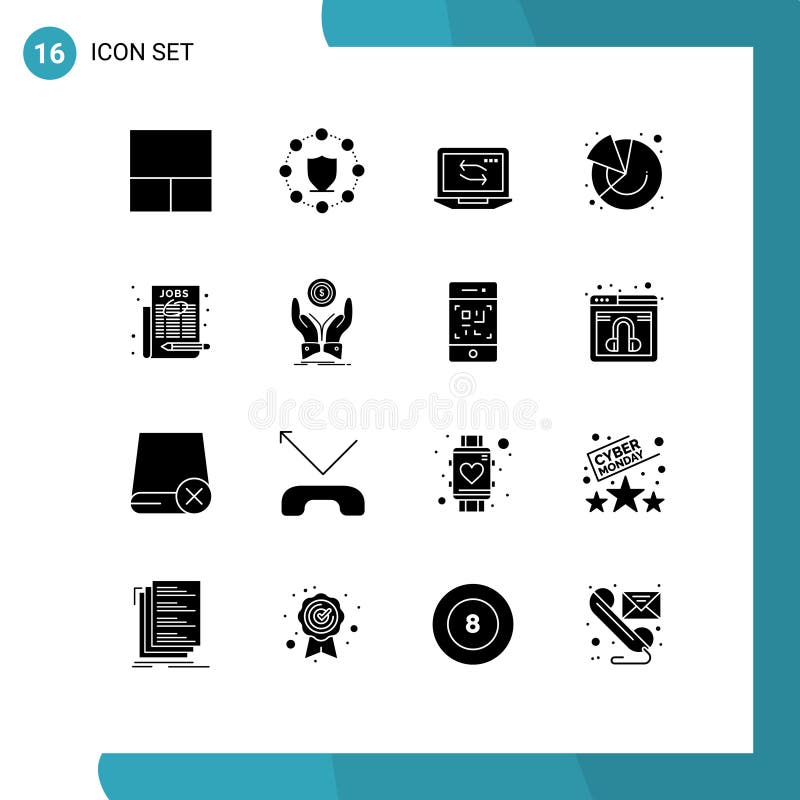 Universal Icon Symbols Group of 16 Modern Solid Glyphs of Select Job ...