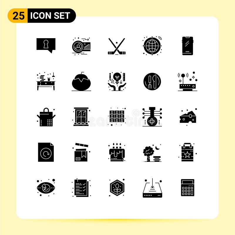 Universal Icon Symbols Group of 25 Modern Solid Glyphs of Smart Phone ...