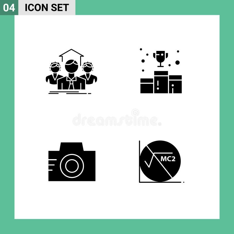 Universal Icon Symbols Group of 4 Modern Solid Glyphs of Team, Number ...