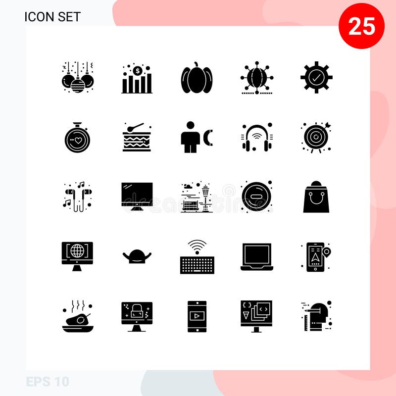 Universal Icon Symbols Group of 25 Modern Solid Glyphs of Tick, Gear ...
