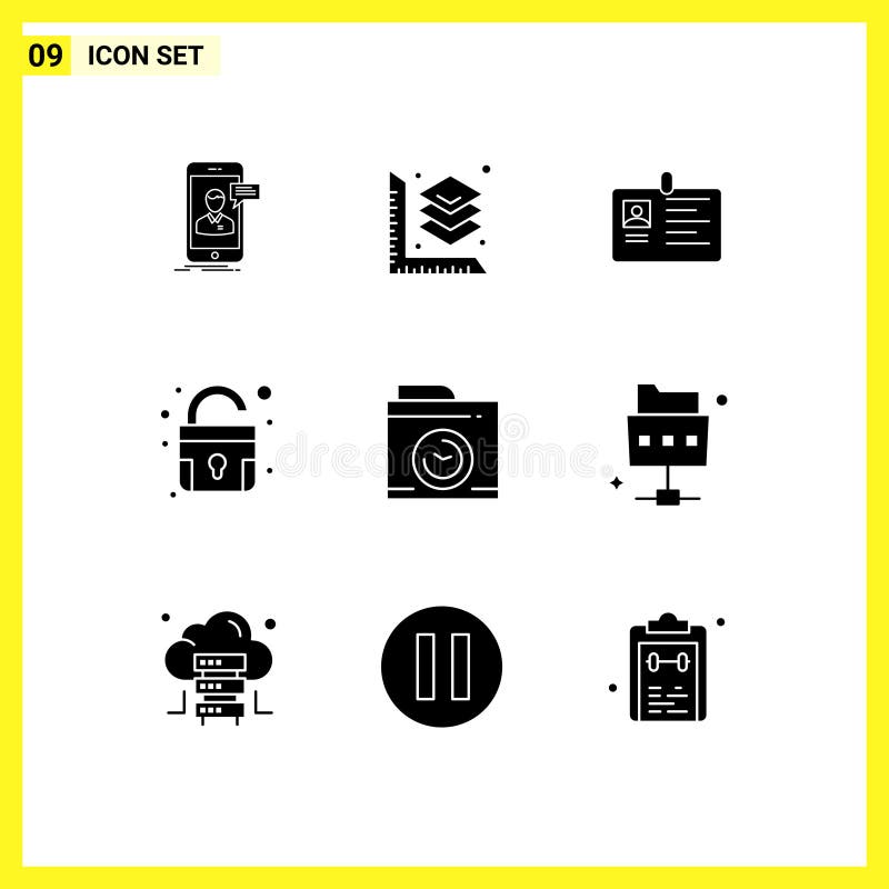 Universal Icon Symbols Group of 9 Modern Solid Glyphs of Unlock, Lock ...