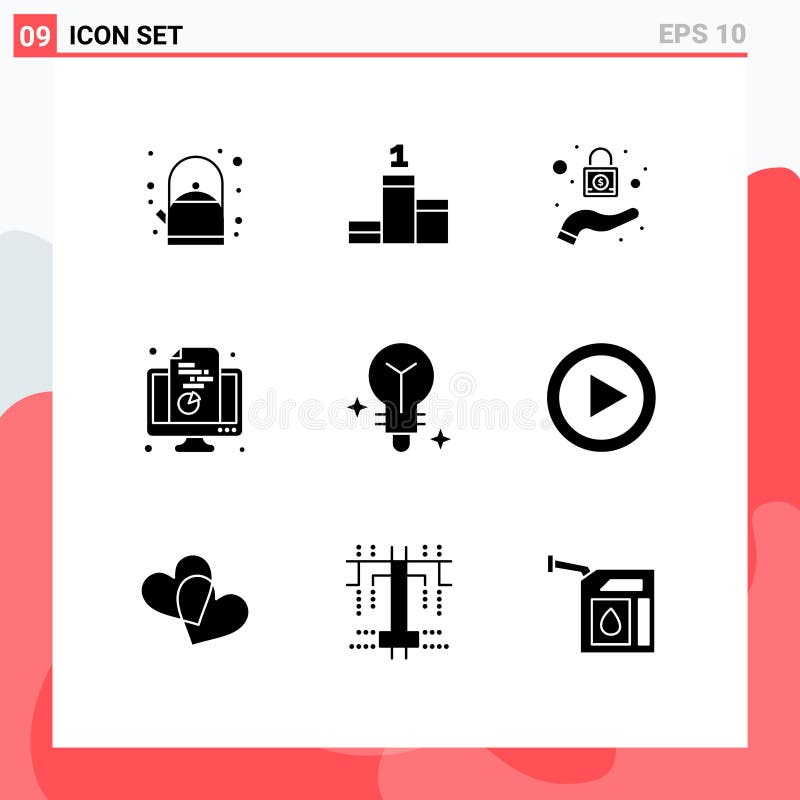 Universal Icon Symbols Group of 9 Modern Solid Glyphs of Video, Light ...