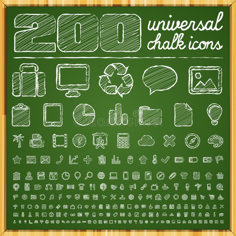 200 Universal Icons in Chalk Doodle Style Stock Vector - Illustration ...