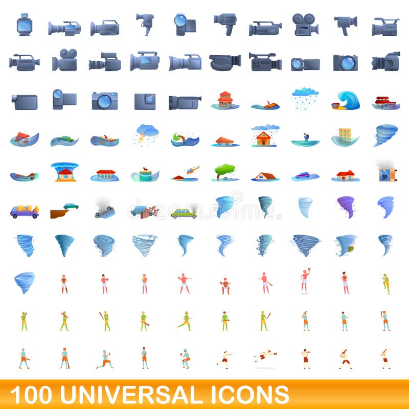100 Universal Icons Set, Cartoon Style Stock Vector - Illustration of ...