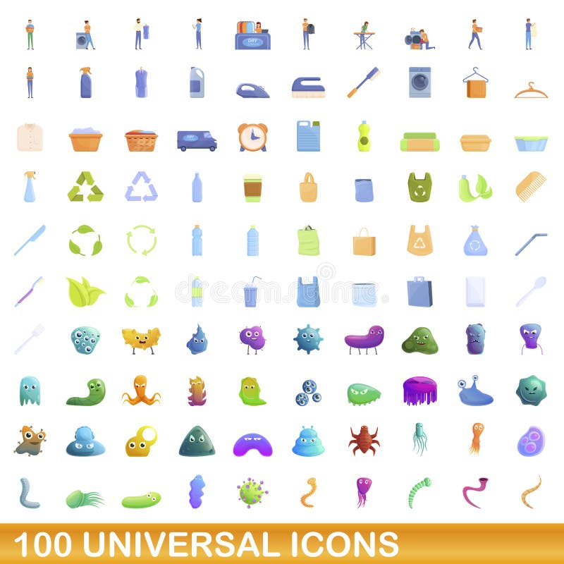 100 Universal Icons Set, Cartoon Style Stock Vector - Illustration of ...