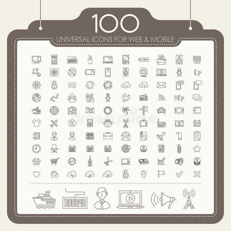 100 universal icons set stock vector. Illustration of device - 52654400