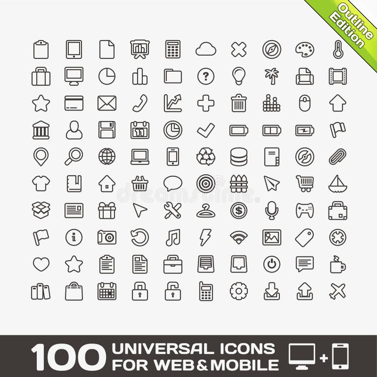 100 Universal Icons for Web and Mobile Stock Vector - Illustration of ...