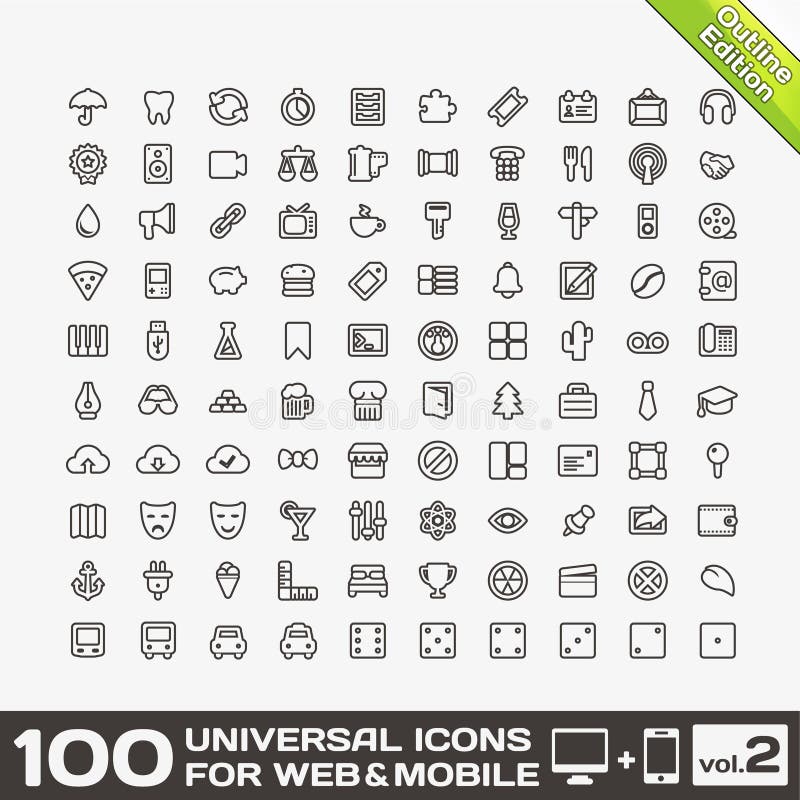 100 Universal Icons set 1 stock vector. Illustration of flat - 50510580