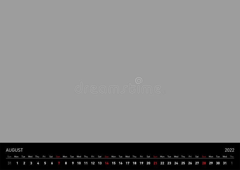 Calendar Grid for Wall Organizer 2022, Month of August, Background ...
