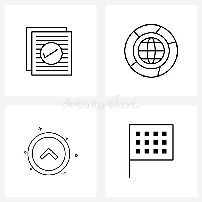4 Universal Line Icon Pixel Perfect Symbols of Document; Direction ...