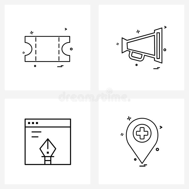 4 Universal Line Icon Pixel Perfect Symbols of Ticket, Program, Volume ...