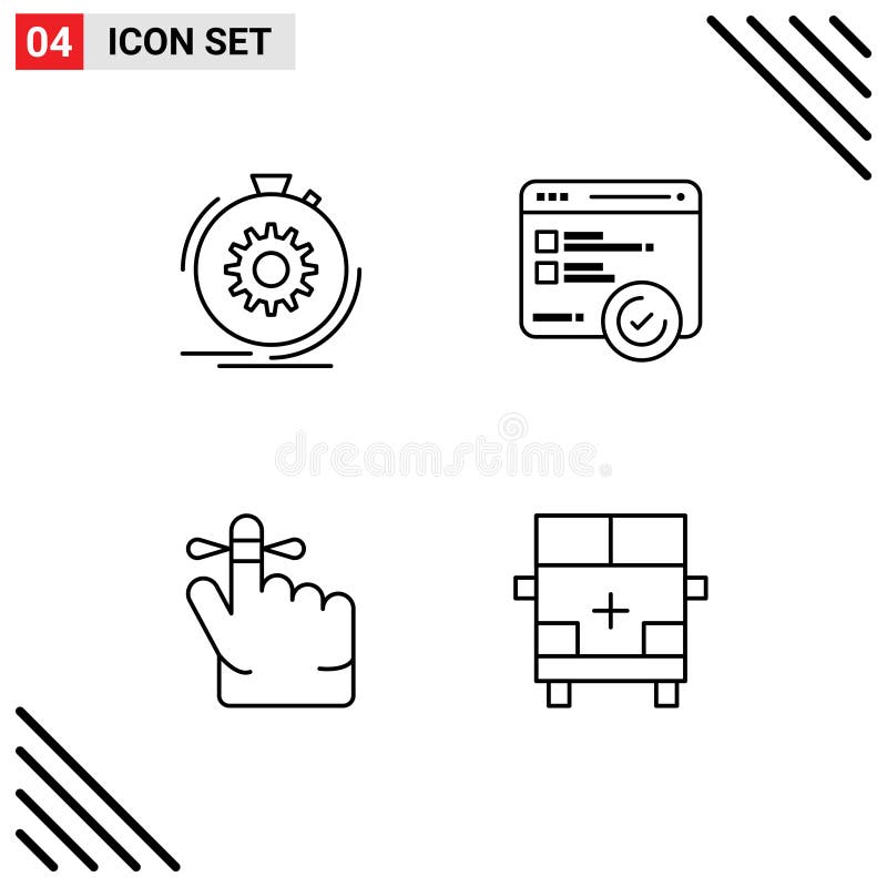 4 Universal Line Signs Symbols of Action, Finger, Process, Speed, Mind ...