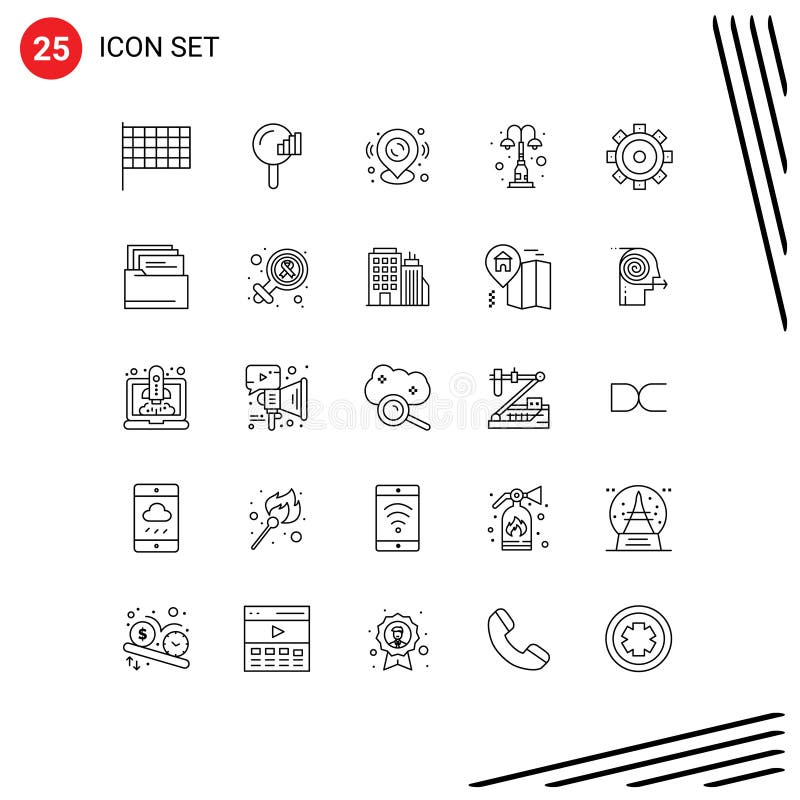 25 Universal Line Signs Symbols of Building, Street, Map, Park, Light ...