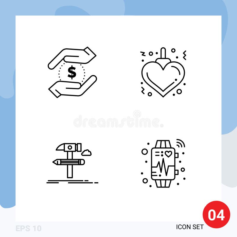 4 Universal Line Signs Symbols of Currency, Develop, Money, Xmas, Tools ...