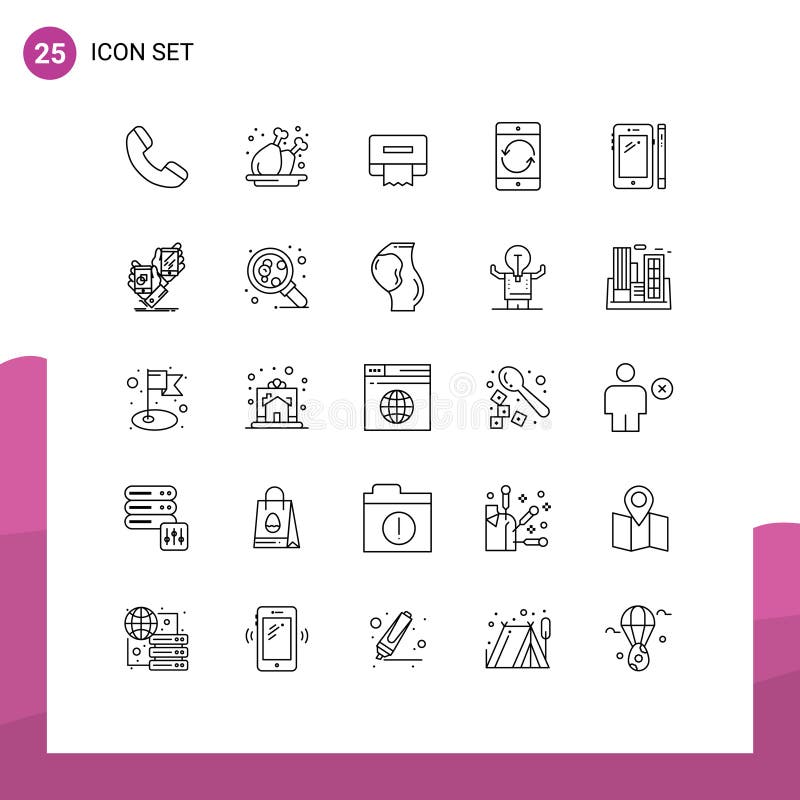 25 Universal Line Signs Symbols of Mobile, Phone, Paper, Mobile, Device ...