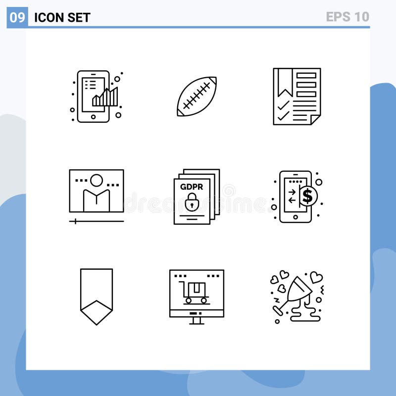 9 Universal Outline Signs Symbols of Broadcast, Page, Rugby, Document ...