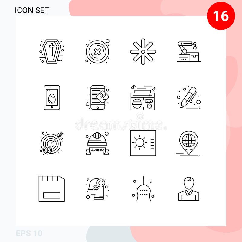 Mobile Interface Outline Set of 16 Pictograms of Cell, Mobile, Flower ...