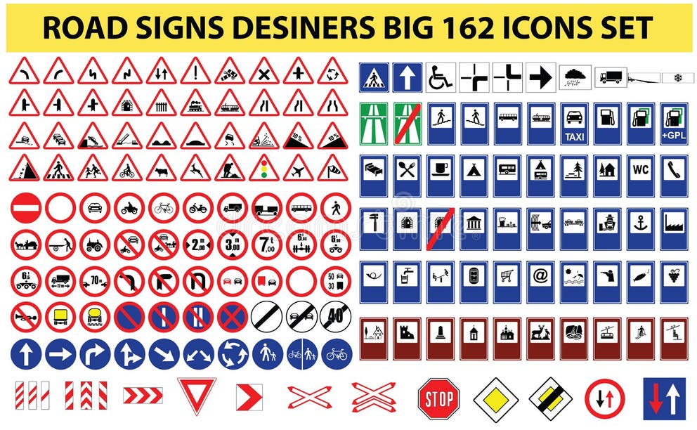 Universal Set of 162 Road Signs Stock Vector - Illustration of ...
