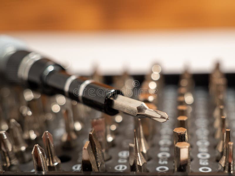 Universal Set of Screwdriver Bits with Different Bits. Stock Photo ...