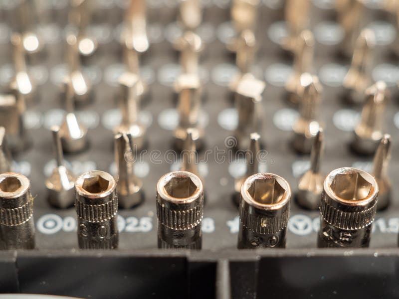 Universal Set of Screwdriver Bits with Different Bits. Stock Image ...