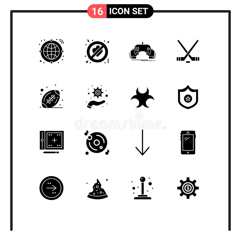 16 Universal Solid Glyph Signs Symbols of Ball, American, Gaming, Sport ...