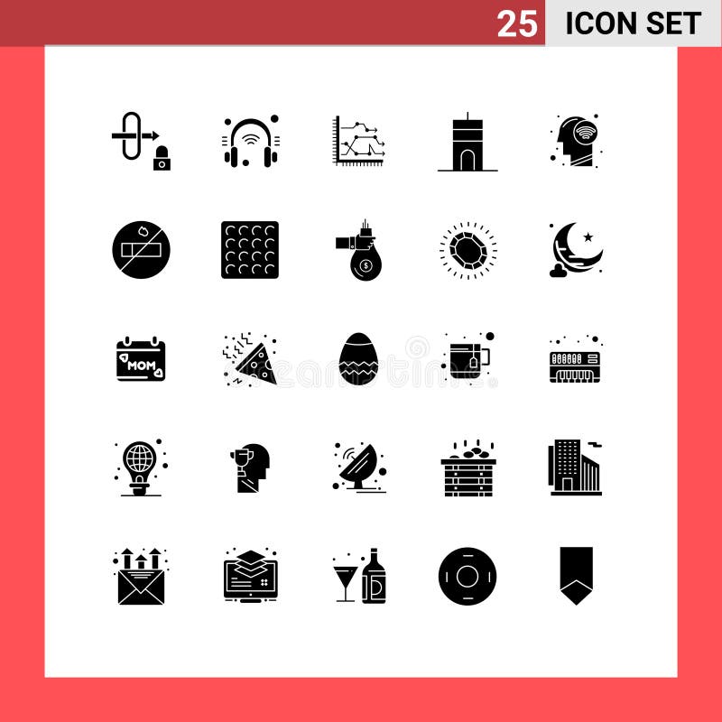 Group of 25 Solid Glyphs Signs and Symbols for Connect, Signal ...