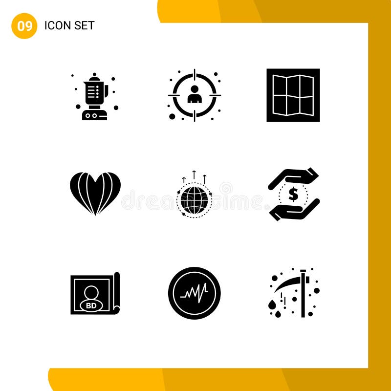 9 Universal Solid Glyph Signs Symbols of Connection, Business, Layout ...