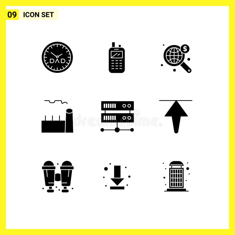 9 Universal Solid Glyph Signs Symbols of Data Center, Industrial Plant ...