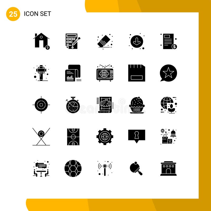 25 Universal Solid Glyph Signs Symbols of Document, Circle, Color Fill ...