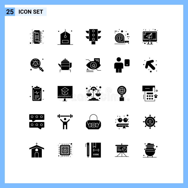 25 Universal Solid Glyph Signs Symbols of Email, Scale, E, Tool ...