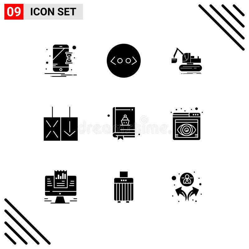 9 Universal Solid Glyph Signs Symbols of Eye, Food, Construction ...