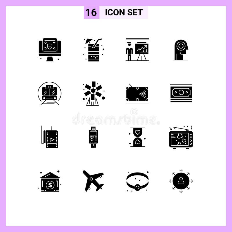 16 Universal Solid Glyph Signs Symbols of Human, Focus, Business ...