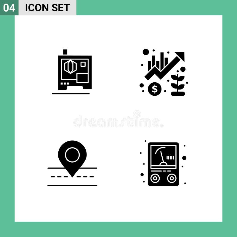 4 Universal Solid Glyph Signs Symbols of Printer, Location, Chart ...