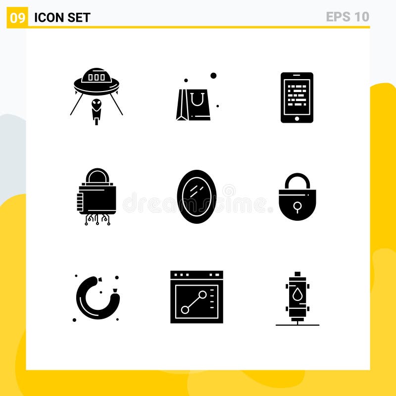 9 Universal Solid Glyph Signs Symbols of Secure, Lock, Mobile, Cyber ...