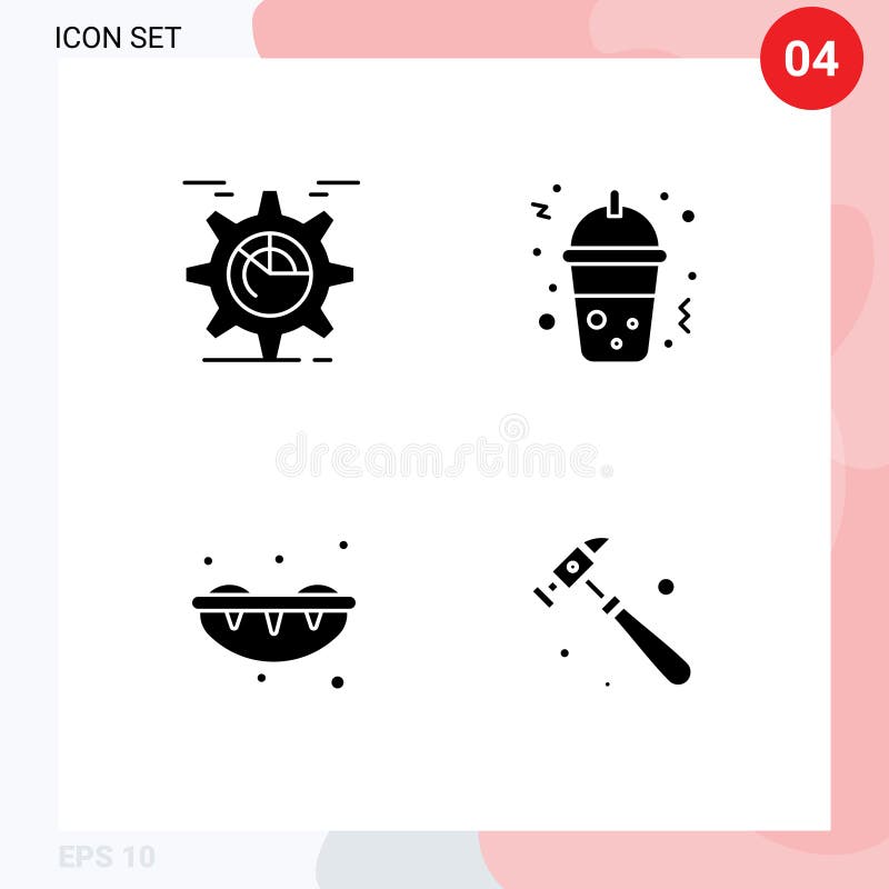 4 Universal Solid Glyph Signs Symbols of Setting, Sweet, Chart, Fast ...