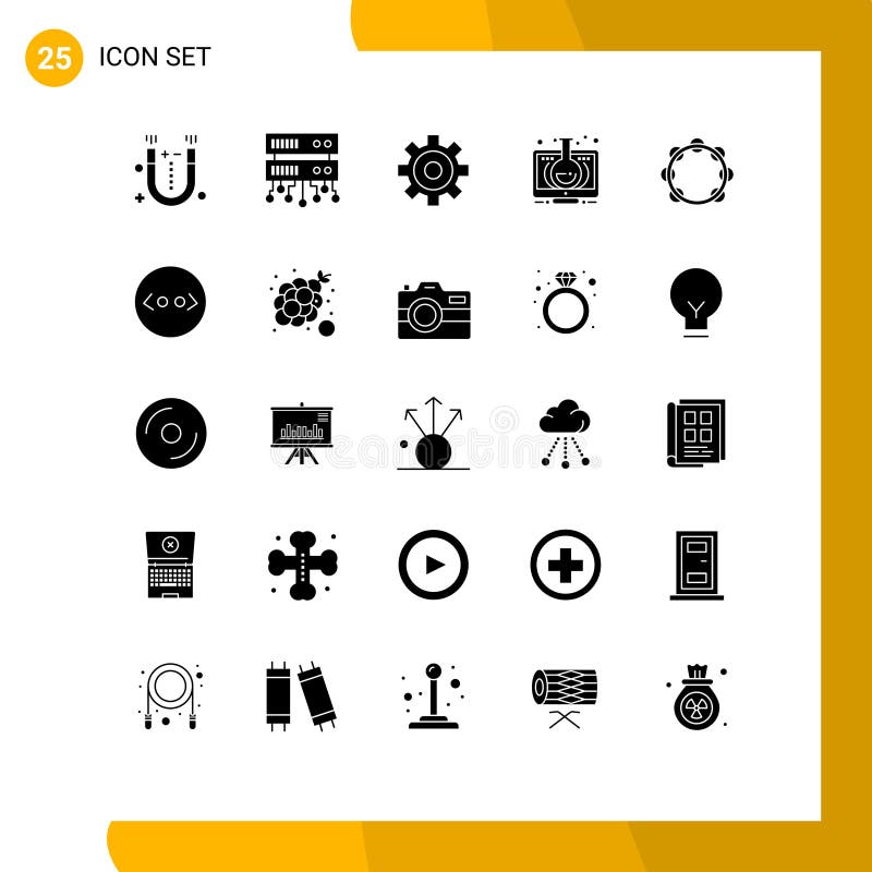 25 Universal Solid Glyph Signs Symbols of Tambourine, Music, Elearning ...