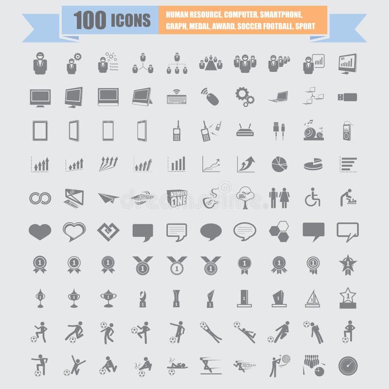 100 Universal Standard Icons Vector Stock Vector - Illustration of ...