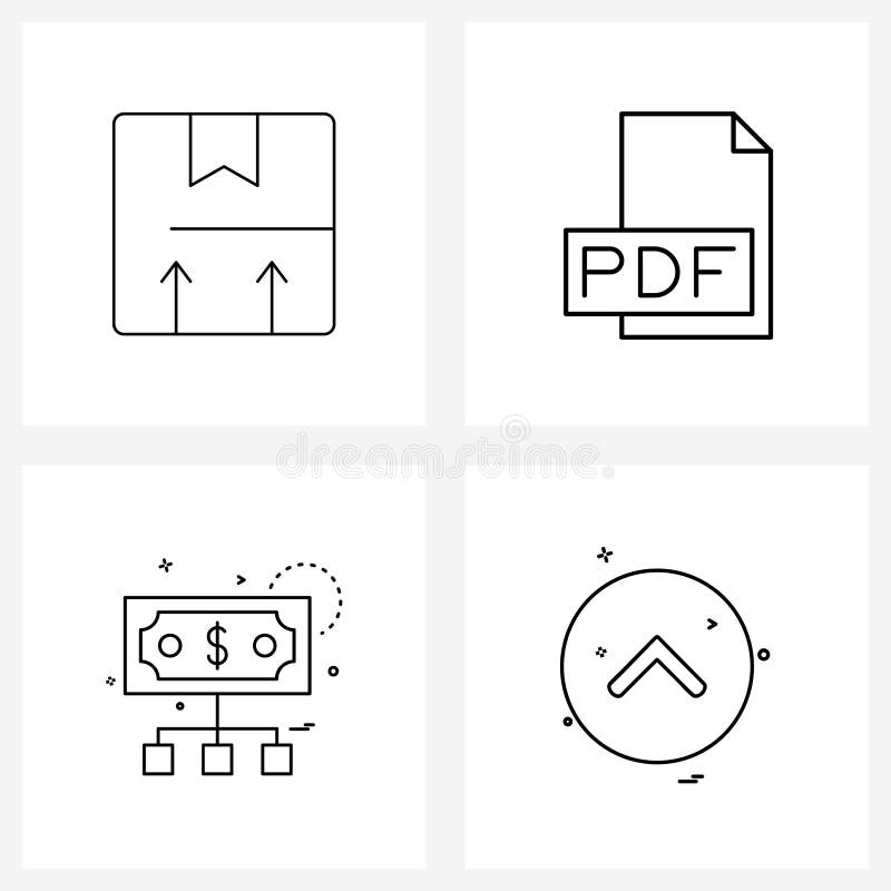 Universal Symbols of 4 Modern Line Icons of Box, Dollar, Document, Pdf ...