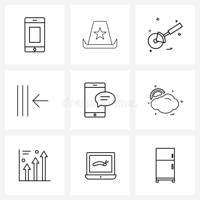 Universal Symbols of 9 Modern Line Icons of Chat, Cell, Roller, Mobile ...