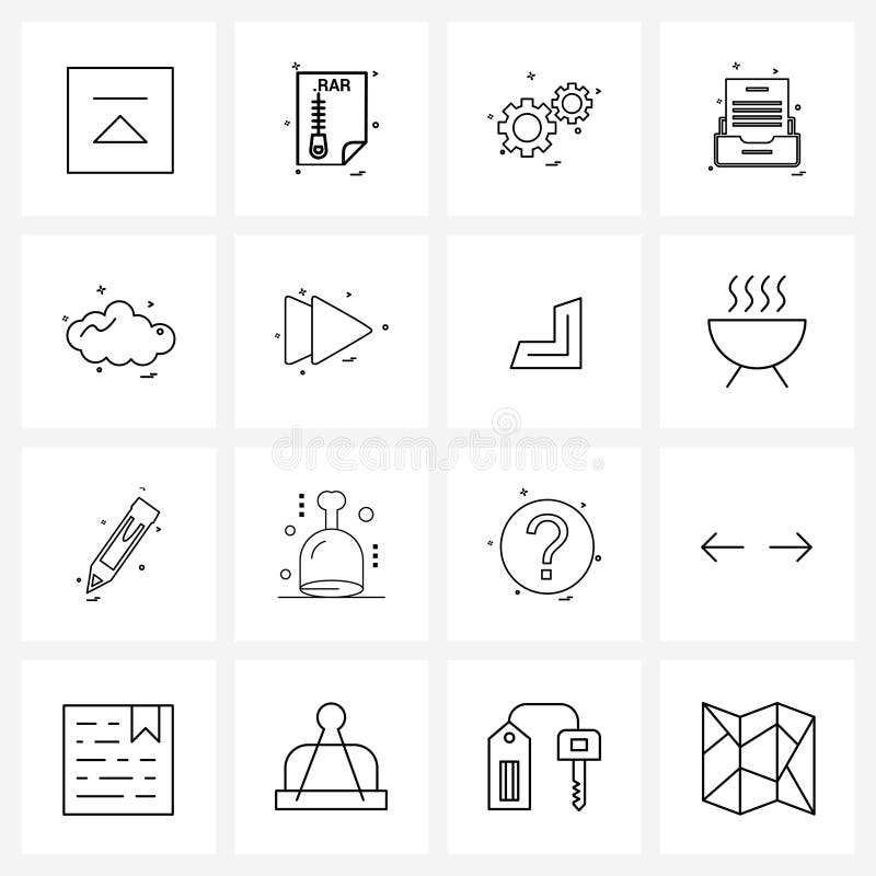 Universal Symbols of 16 Modern Line Icons of Computer, Printer, Machine ...