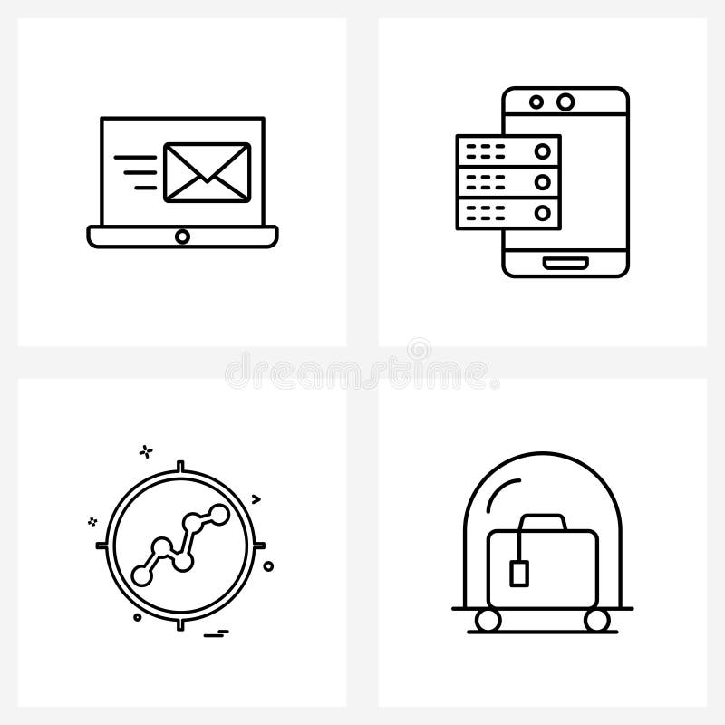 Universal Symbols of 4 Modern Line Icons of Email, User Interface ...